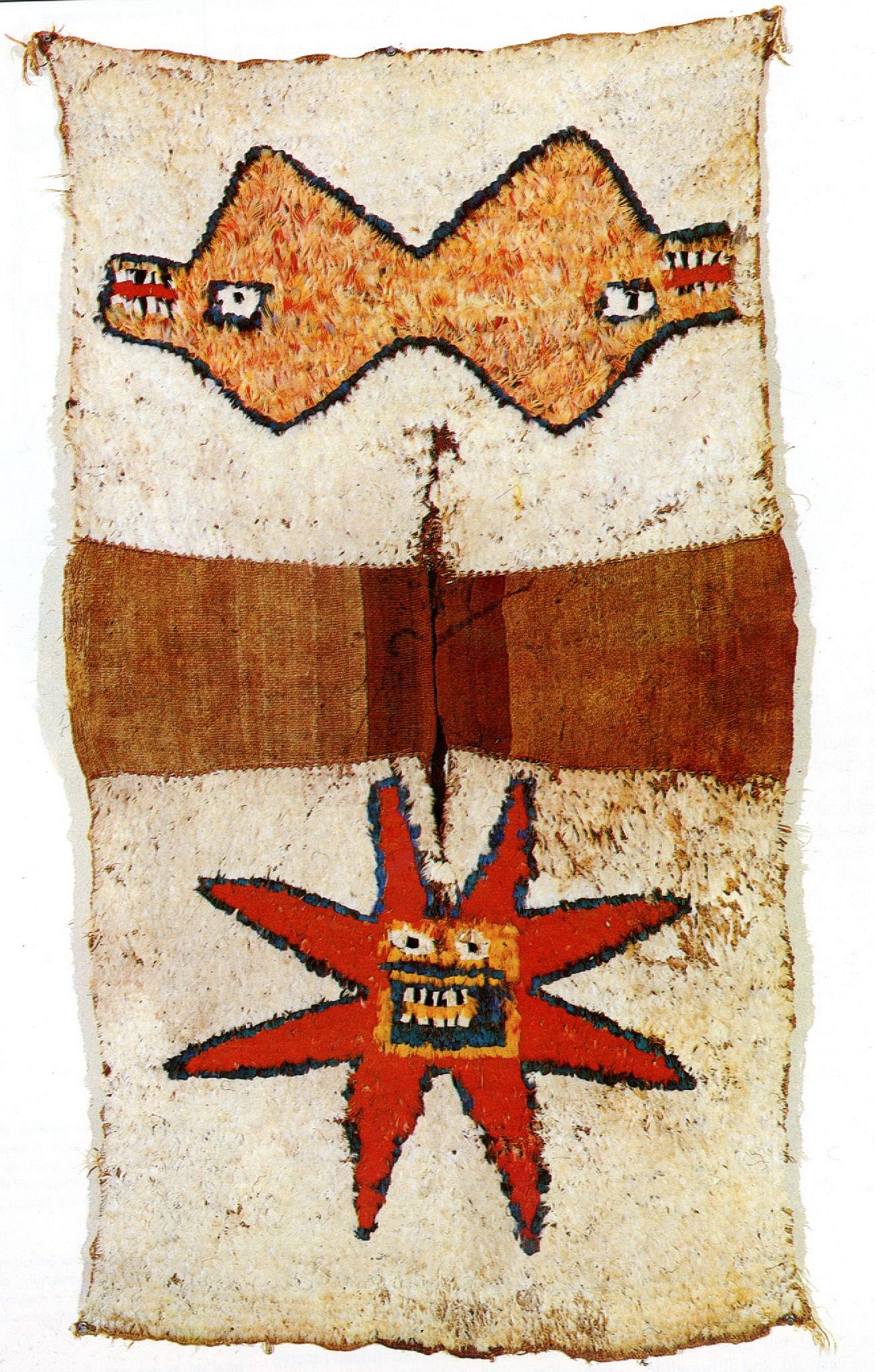 Chile | Inca fez style hat with step design in brown, gold, white and ...