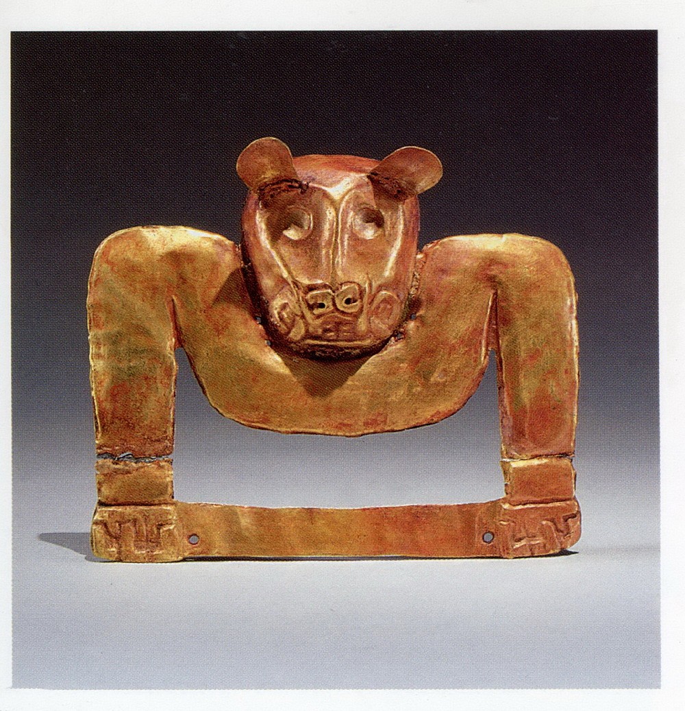 Peru | Moche Cast Copper Gilt Handled Mirror Surrounded by Ten Pumas ...