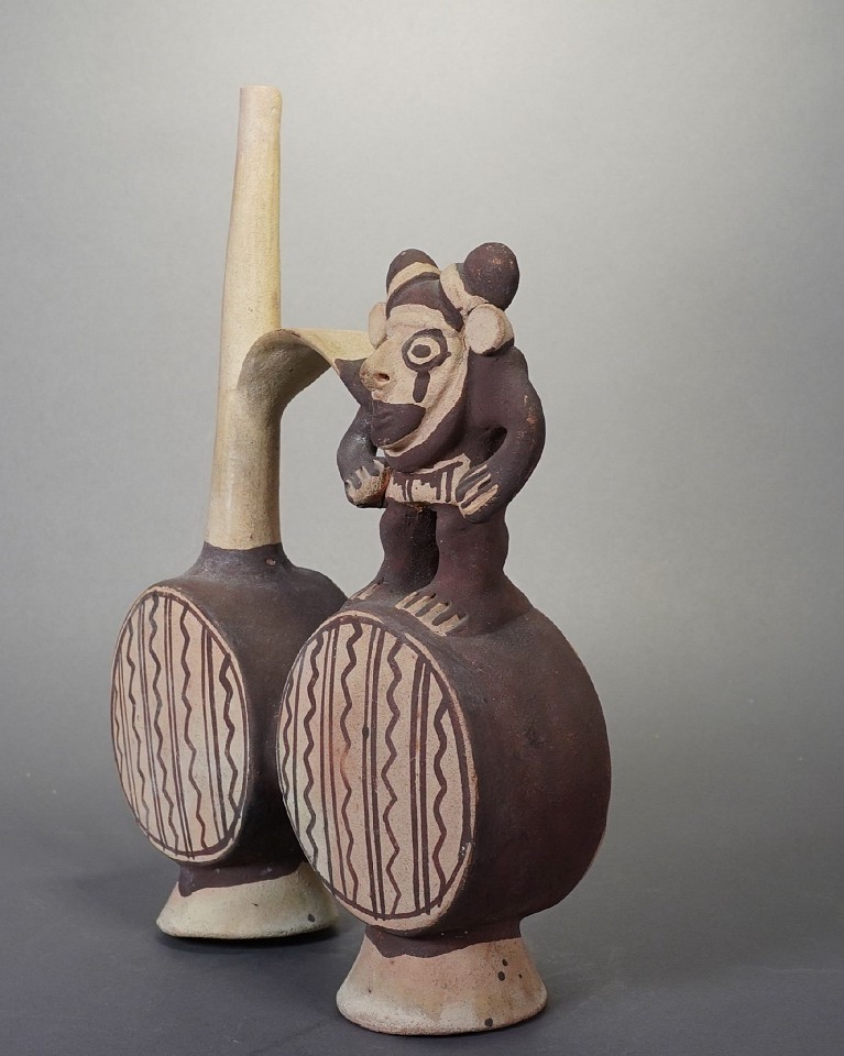 Peru | Early Chancay wood painted circular headdress ornament. with red ...